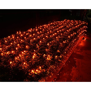 Joomer 12ft x 5ft 360LED Orange Halloween Net Lights Outdoor Mesh Lights, 8 Modes Timer Connectable Waterproof Bush Lights Mesh Netting Lights for Halloween Outdoor Decorations (Green Wire)