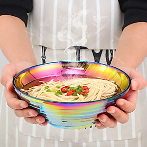 Buy THINGS！ Ramen Noodle Soup Bowl,2 Sets Double Layer 18/8 Stainless Steel Bowl(7.09 inch), with Matching Spoon and Chopsticks （Rainbow）