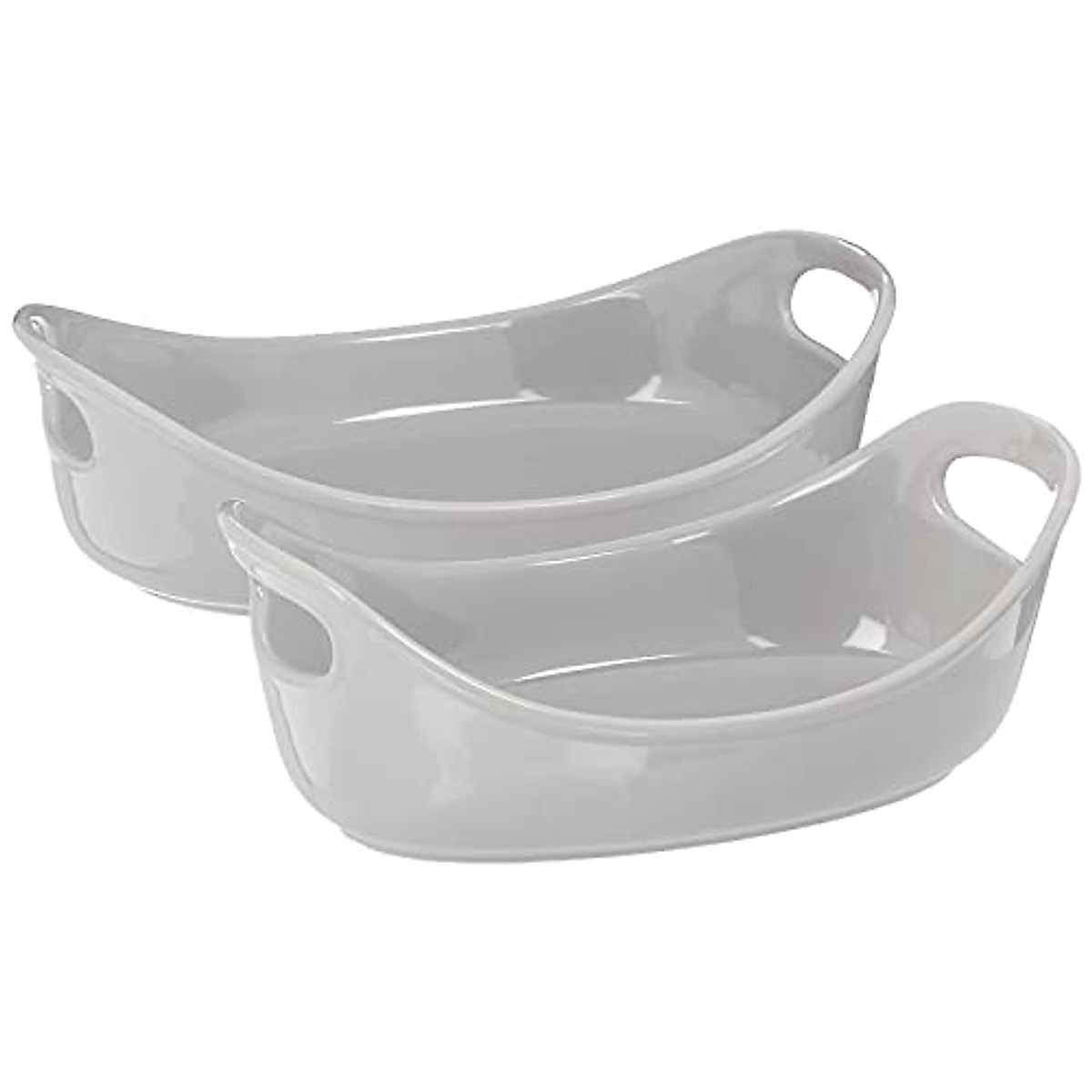 Rachael Ray Ceramics Bubble and Brown Oval Baker Set, 2-Piece, Light Sea Salt Gray -