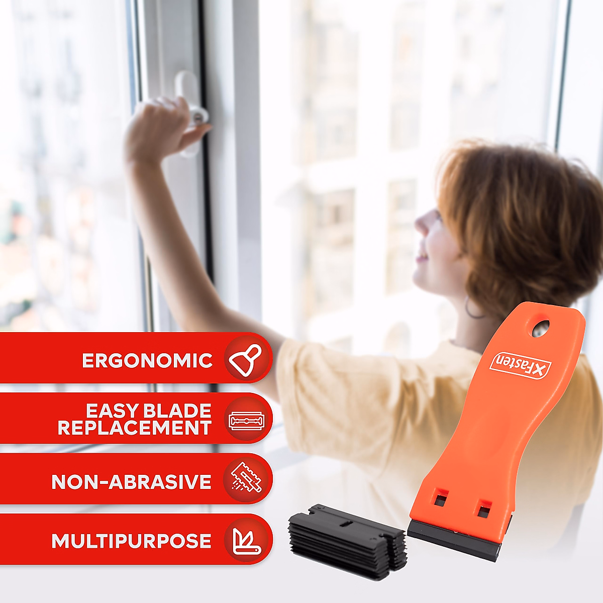 XFasten Plastic Razor Blade Scraper Tool 2PCS Sticker Scraper Tool with 100PCS Plastic Razor Blades, Plastic Scraper Tool for Glass, Plastic Scrapers Non Scratch for Decal Adhesive Sticker