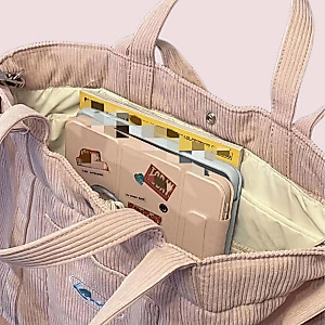 MadGrandeur Corduroy Tote Bag for Women Cute Tote Bags for School Crossbody Tote Bag Aesthetic Large Purse (Khaki)