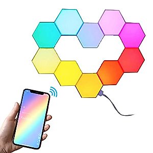Yescom APP Control Hexagon LED Lights 10 Pack WiFi Wall Hex Light Gifts Gaming Room Bedroom Decor Work with Alexa Google