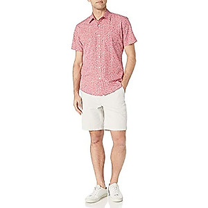 Amazon Essentials Men's Regular-Fit Short-Sleeve Poplin Shirt, Washed Red Roses, Medium