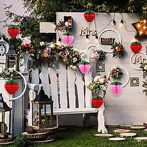 Skylety 10 Pieces 6 Inch Paper Strawberry Honeycomb Ball Tissue Paper Strawberry Ball for Strawberry Birthday Party Decoration (Red and Pink)