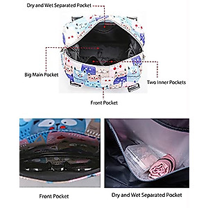 NRW Travel Duffle Bag Weekender Overnight Gym Tote with Dry and Wet Separated Pocket for Women Girls Shoulder Bag Workout Water Resistant (cute dinosaurs) (023)