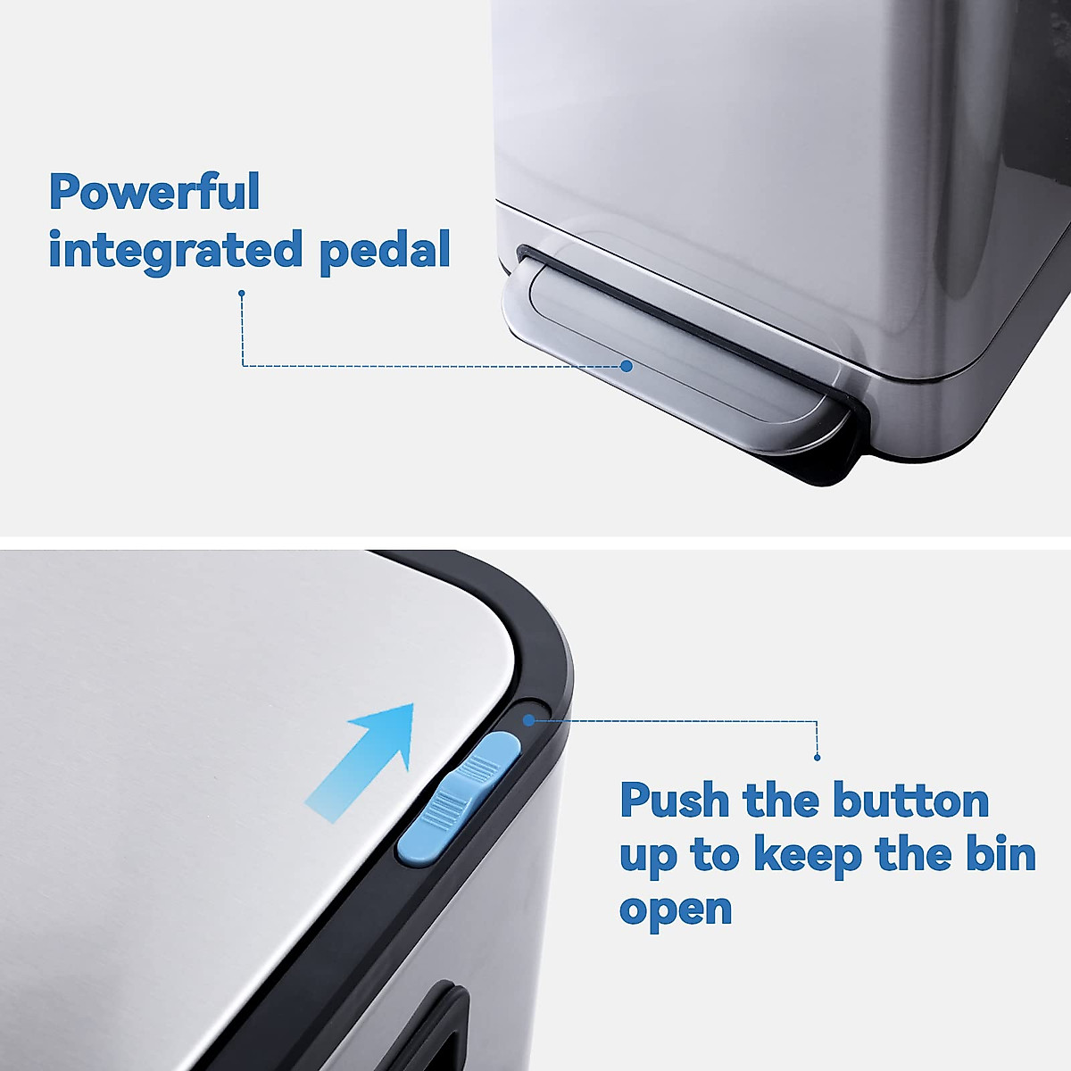 Kitchen Trash Can - ELPHECO - 13.2 Gallon Stainless Steel Garbage Bin with Soft Slow Lid, 50 Liter Pedal Trash Can, Durable Pedal, Removable Plastic Inner Bucket Waste Bin for Office, Kitchen, White