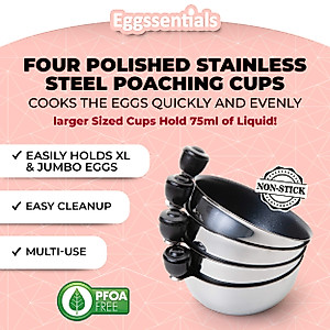 Eggssentials Egg Poacher Replacement Spare Stainless Steel Anti-Stick PFOA Free Individual Removable Poaching Cups (4)
