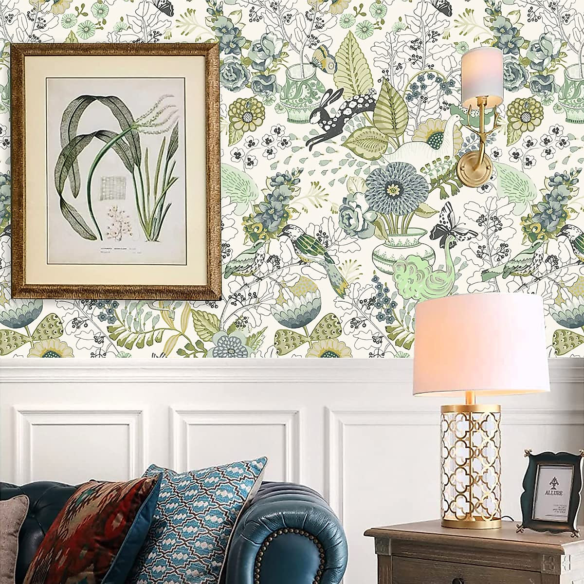 Wudnaye Floral Wallpaper Peel and Stick Wallpaper Floral Kitchen Wallpaper 17.7inch × 118.1inch Green Wallpaper Stick and Peel Wallpaper Plants Flower Wallpaper Decorative Contact Paper for Shelves