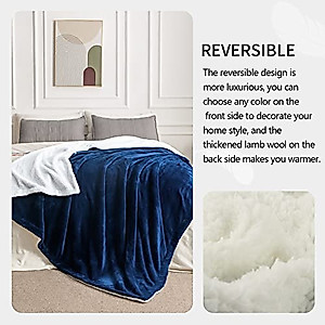 SE SOFTEXLY Sherpa Bed Blanket Queen Size, Super Soft Fuzzy Plush Microfiber Flannel Throw Blanket for Couch, Bed，Sofa Fleece Thick Warm Blanket for Winter(Navy Blue,90x90 inches)