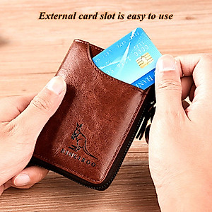 Leather Wallet for Men with Zipper, RFID Blocking Bifold Wallets with Card Holder & Money Clip Cartera Para Hombre(Brown)