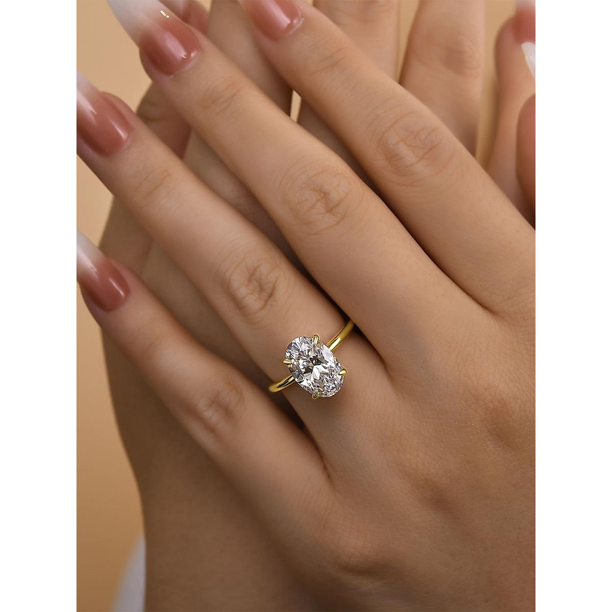 Effinny 3.5 Carat Elongated Oval Cut Engagement Ring Yellow Gold Plated 925 Sterling Silver Simulated Diamond Promise Ring(Yellow Gold, 7)