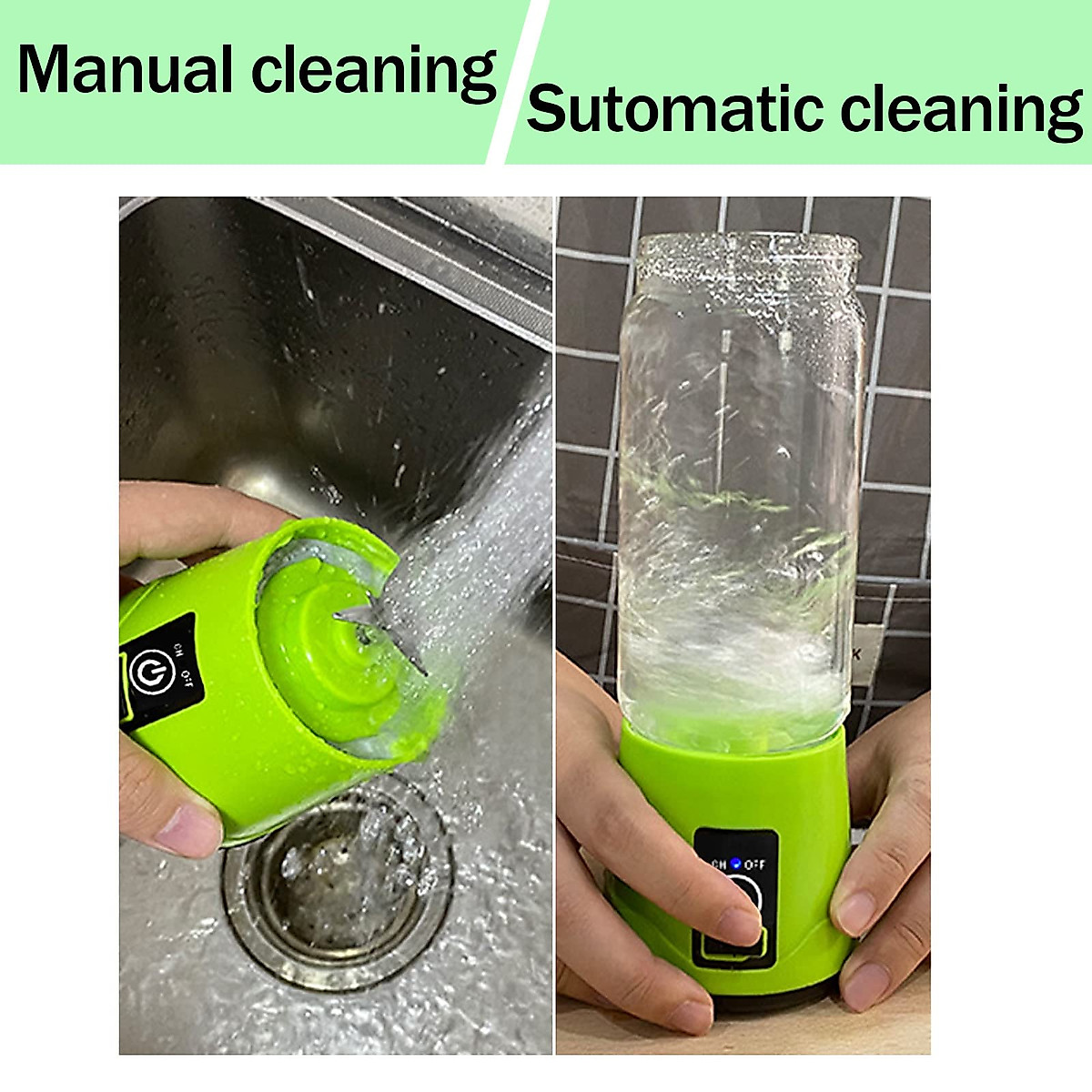 SoQte Handheld Portable Blender, Personal Size Blender Juice Cup with 6 Blades, Mini Blender for Fruit Smoothies and Shakes, with 380ml Juice Cup for Baby Food, Gym, Home, Travel (upgrade blade green)