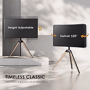 FITUEYES Design Corner TV Stand for 37-65 Inch LED LCD Screens, Tripod Easel TV Stand Modern TV Floor Mount Swivel with Concealed Storage for Bedroom/Living Room, Picasso Series