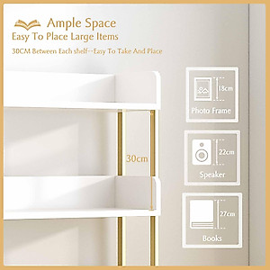 OSCHF Wide Open Shelf Bookcase - Modern 4-Tier Floor Standing Display Bookshelf with Three-Side Baffles for Home and Office, Storage Shelving in Warm White with Gold Frame