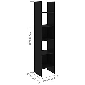 NusGear Book Cabinet Black 15.7"x13.8"x70.9" Engineered Wood-1958