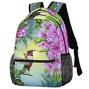 YPPAHHHH School Laptop Backpack Flower Bird Hummingbird for Girls Kids Boys Spring Flroal Lightweight Bookbag Elementary College Travel Hiking Daypack Backpacks for Women Men