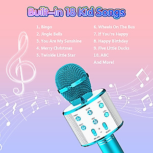 Kingci Kids Microphone, Girls Toy Microphones for Toddler Singing Bluetooth + 18 Pre-Loaded Nursery Rhymes, Birthday Gifts Toys Microphone for 3 4 5 6 7 8 9 10 12 Year Old Girls Boys