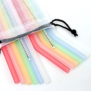 SPLF 12 Pack Reusable Silicone Straws for Toddlers & Kids-BPA Free Translucent Collapsible Straws with Cleaning Brushes & Case for 20/30 oz Tumblers RTIC/Yeti, Eco-friendly, no Rubber Tast
