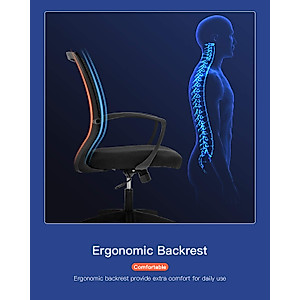 OffiClever Mesh Backrest Wheels Ergonomic Lumbar Support and Fully Adjustable Executive Office Chair, Black