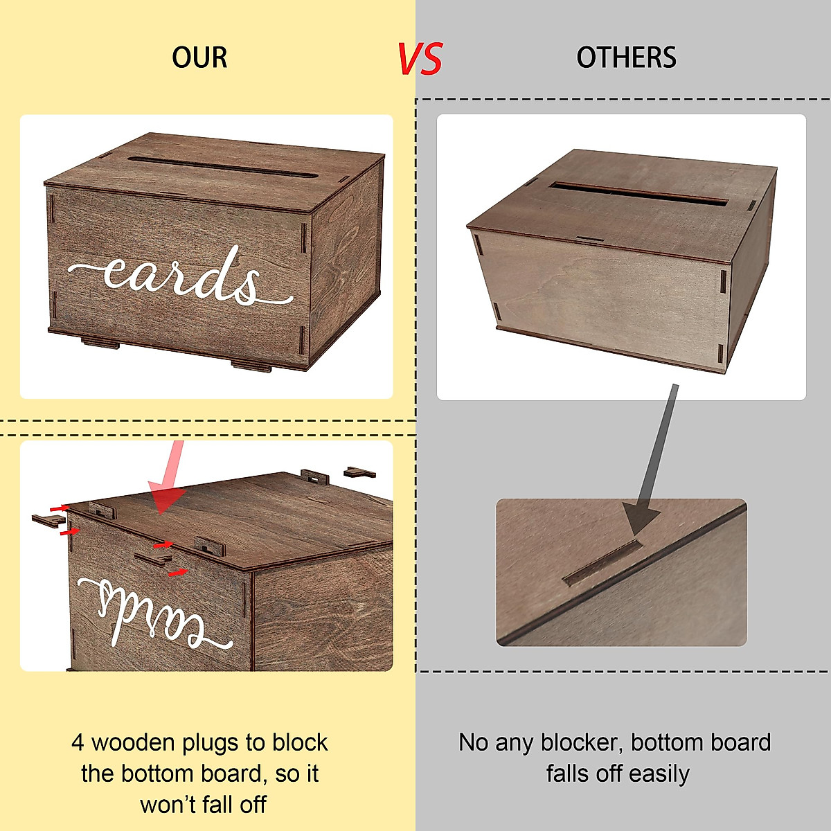 JackMa Easy DIY Assembling Rustic Wooden Card Box for Wedding Gifts & Greeting Cards, Bridal Shower, Baby shower Graduation Party, Gift Card Holder with Lid and Slot