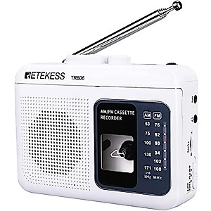 Retekess TR606 Tape Recorder Cassette Player, AM FM Cassette Players Walkman, Supports Voice/AUX Line in Record, Powered by DC or AA Battery (White)