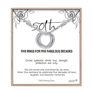 JSJOY 50th Birthday Gifts for Women Mother's Day Gifts for Grandma Turning 50 Women Birthday Gift Ideas 5 Circle Necklace for Her 50 Year Old Birthday Necklace Friend Gifts