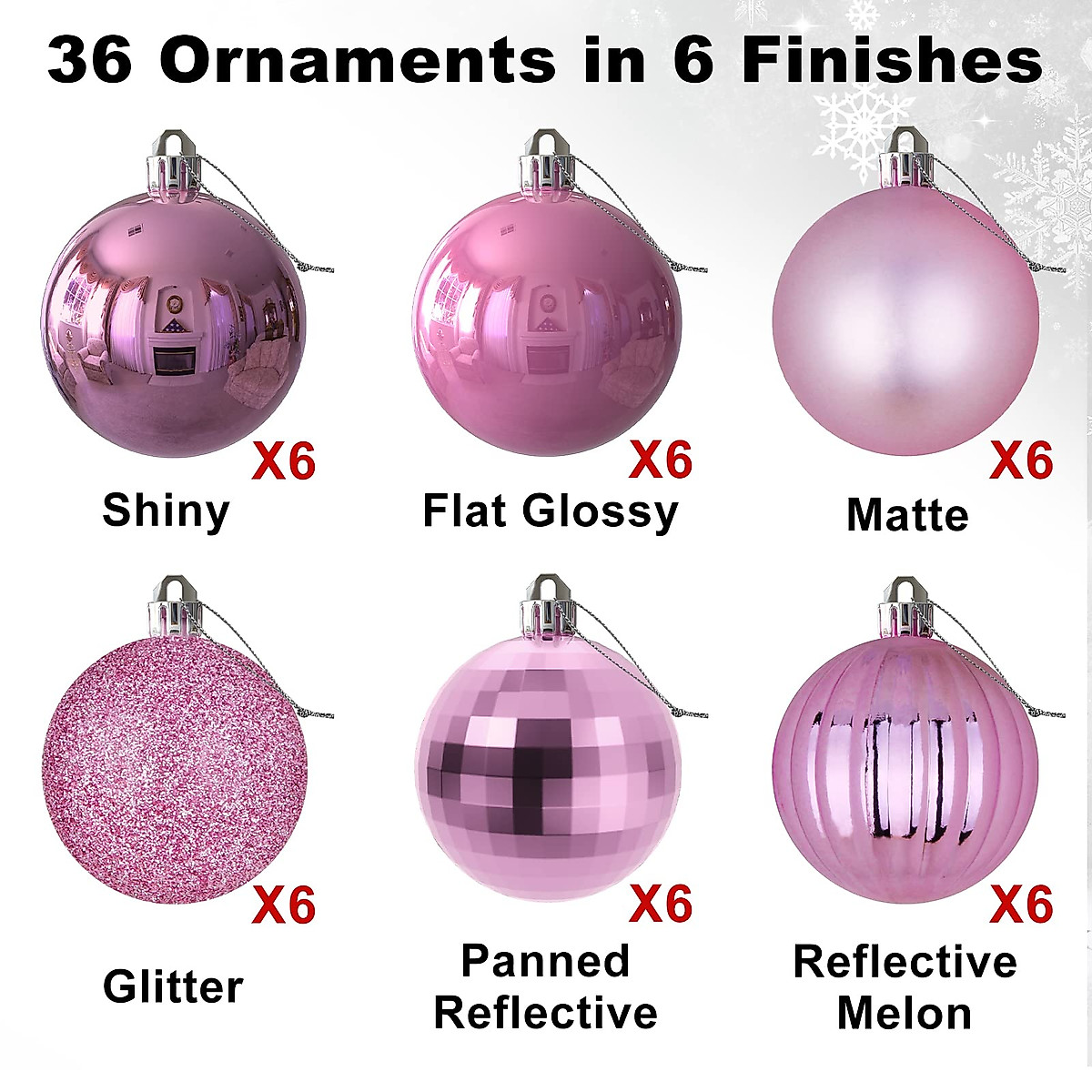 Bubblegun Pink 1.6" Small Christmas Balls Christmas Tree Decoration Ornaments Shatterproof Hanging Balls for Birthday Valentines Day Easter Holiday Wedding Decorations Set of 36pcs