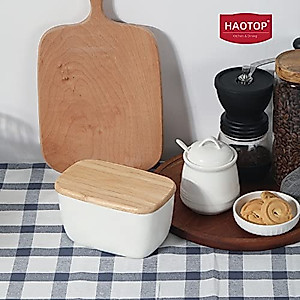 HAOTOP Porcelain Butter Dish Perfect for 4 Sticks of Butter,Butter Container Large Ceramics Butter Holder with Lid (White)