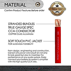 Conext Link 25 ft Red 4 Gauge Amplifier Power Ground Wire 25 Feet 4 GA AWG Amp Cable Roll （10846）