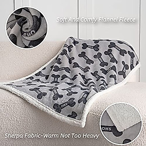 WIN WM MORE Dog Blankets 2 Pack Flannel Fleece Sherpa Puppy Throw Blankets Bulk 30x43 Inch Warm Sleeping Ultra Soft Bone Printed Plush Fluffy Paw Mat for Pet Couch Bed, Grey and Pink