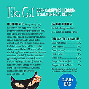 Tiki Cat Born Carnivore High Protein, Herring & Salmon Meal, Grain-Free Baked Kibble to Maximize Nutrients, Dry Cat Food, 2.8 lbs. Bag