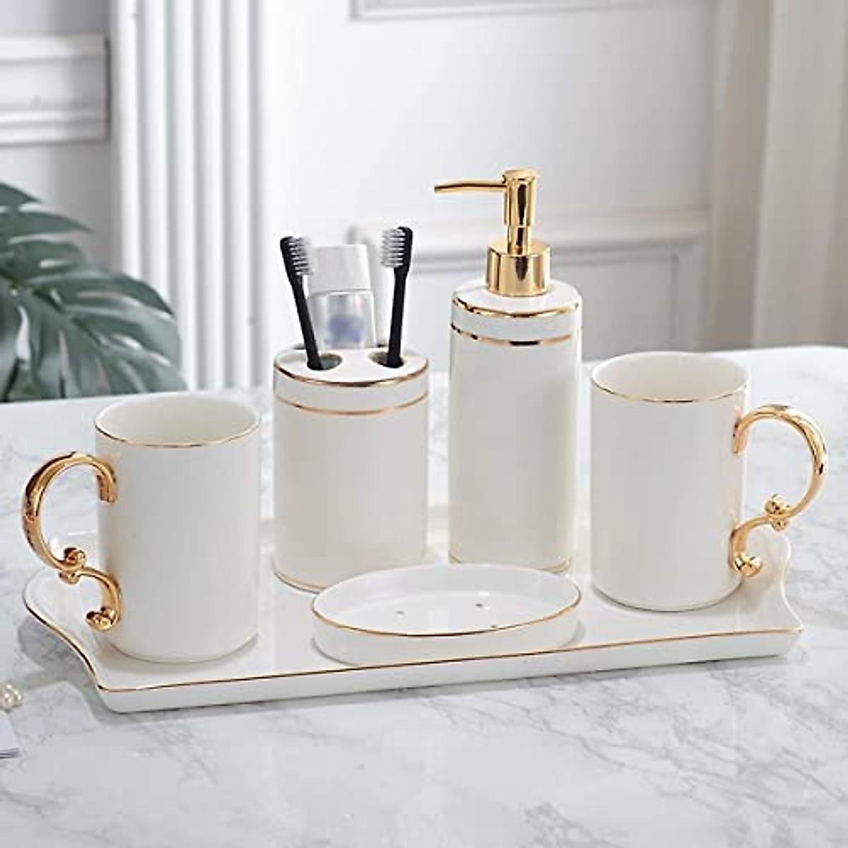 DVTEL Bathroom Five-Piece Set, Wash and Gargle Set, Simple Couple, Brush Teeth, Gargle Cup, Ceramic Bathroom Supplies