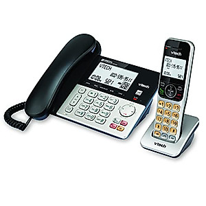 VTECH VG208 DECT 6.0 Corded/Cordless Phone for Home with Answering Machine, Call Blocking, Caller ID, Large Backlit Display, Duplex Speakerphone, Intercom, Line-Power (Silver/Black)