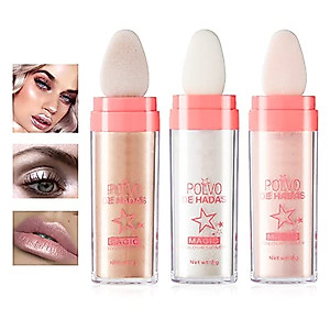 NewBang Polvo De Hadas Highlighter Powder Stick Makeup,Body Glitter Shimmer and Shine High Gloss Blush Contour Makeup,Smooth Sparkle Patting Powder for Face Eyes Lips Hair Body Glow -3 Colors