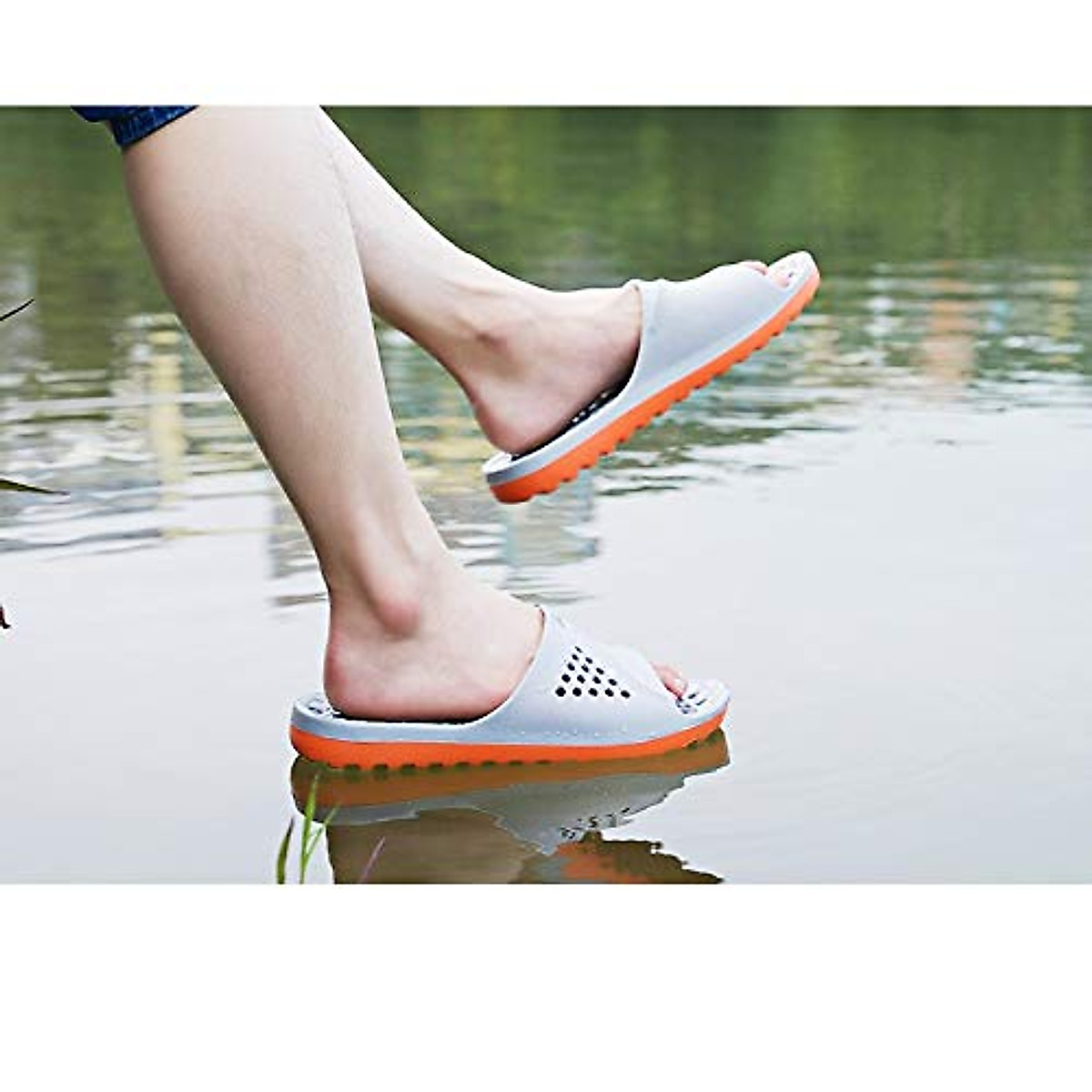 Bathroom Beach Slipper, Mens Badslippers Casual Non-slip Slides Summer Massage Flip Flops Fashion Soft Sole Man Massage Sandals 14((XXL) GrayOrange