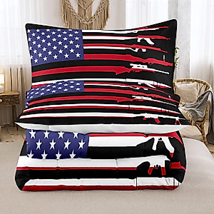 Bodhi Twin Boys Comforter,American Flag Comforter,Kids Bedding Set for Boys,Black and Red Army Comforter Set with Matching Pillowcase,Gun Comforter Bedding Set.