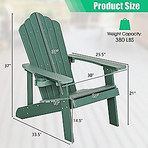 Giantex Outdoor Adirondack Chair - Oversized Patio Chairs w/Hidden Cup Holder, Realistic Wood Grain, 380 LBS Weight Capacity, Weather Resistant Firepit Chairs for Backyard, Garden (1, Dark Green)