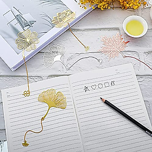 Jummisy 12 Pieces Metal Bookmarks with Chain for Women Metal Leaf Bookmark Unique Bookmarks Plant Bookmark Vintage for Book Lovers Writers Readers Children Teens Adults Gold Silver and Rose Gold