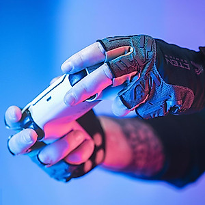 CTEN Series Gaming Gloves - Great Comfort and Grip, Perfect Gaming Gloves for Sweaty Hands, Ideal Gamer Gloves for PC, VR Gloves, Gray-Gold-Large