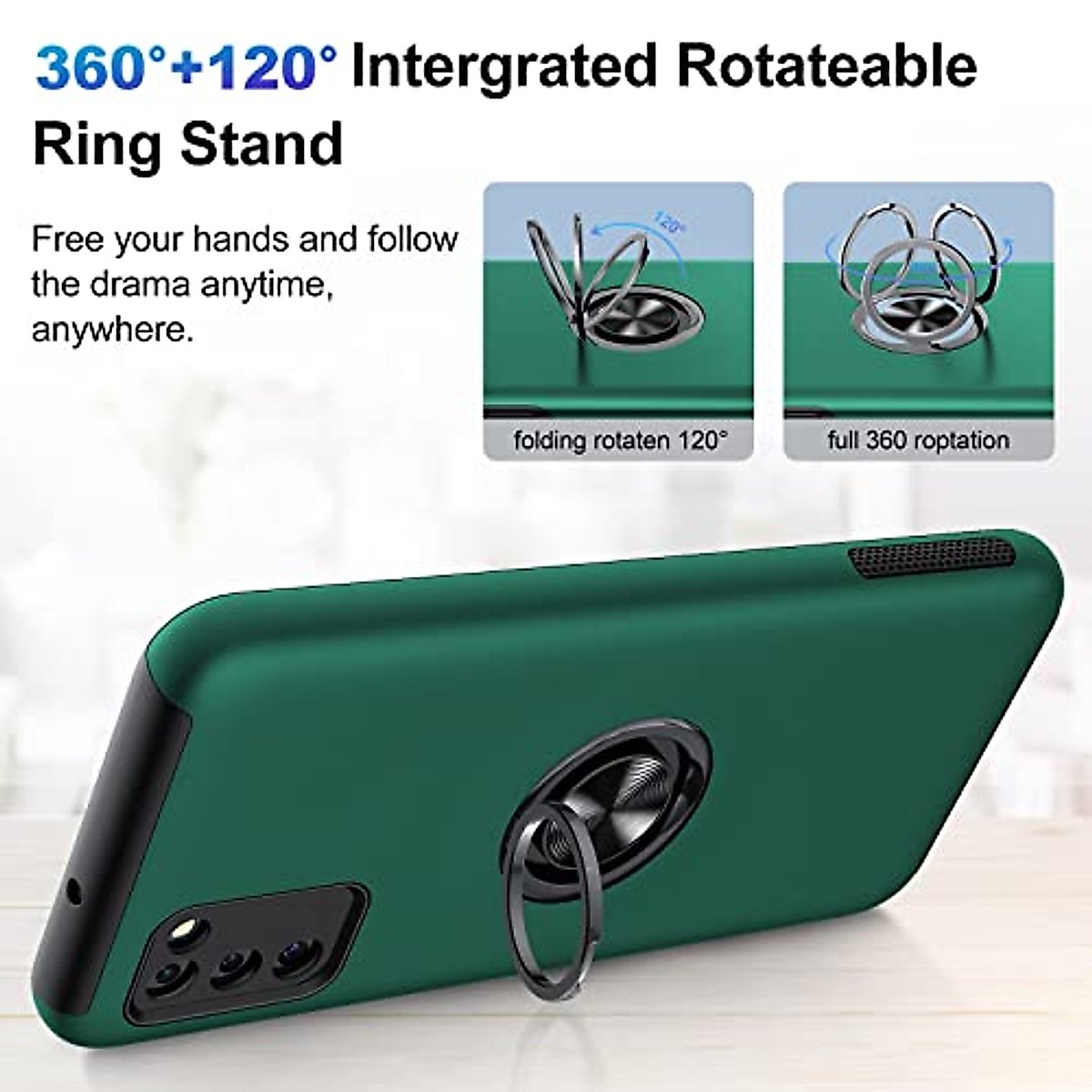 JAME for Samsung A03s Case, Samsung Galaxy A03s Case with Screen Protector[2 Pcs], Slim Soft Shockproof Phone Case with Rotation Kickstand [Magnetic Car Mount Feature] for Glaaxy A03s Case-Green