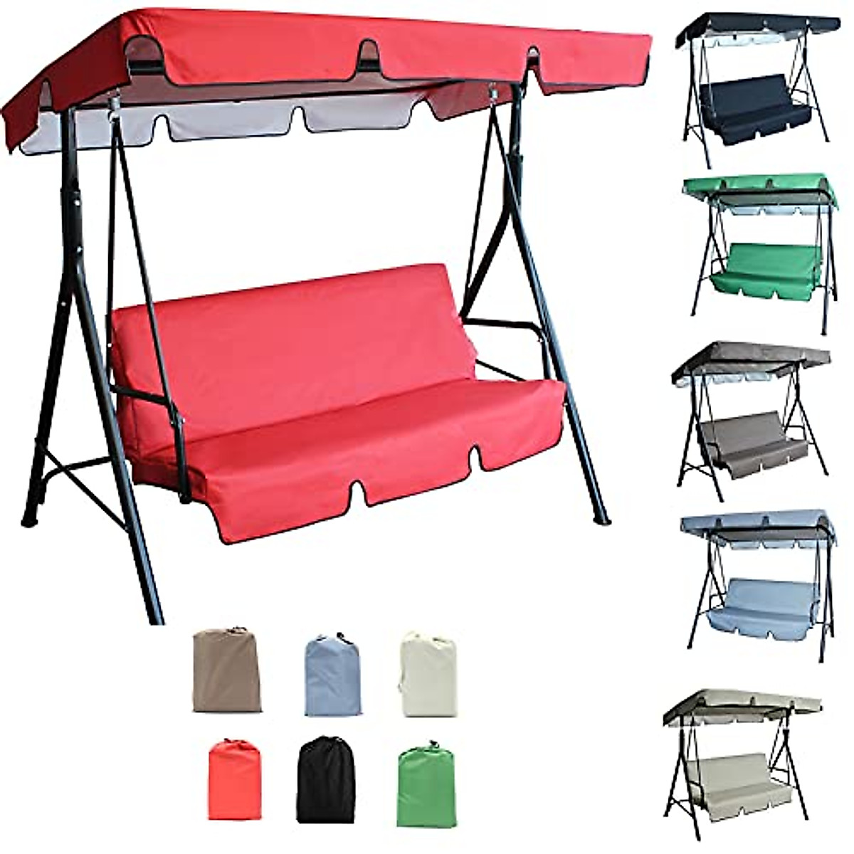 Swing Canopy Replacement Cover and Swing Cushion Cover,Waterproof 2 and 3 Seater Swing Top Cover and Chair Cover,Garden Outdoor Patio Swing Seat Cover Replacement,Blue,195x125x15cm/77x49x6''