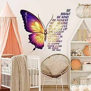 Large Colorful Inspirational Wall Decals Quotes Vinyl Butterfly Wall Art Stickers Motivational Phrase Positive Saying Wall Decals for Kids Girls Classroom Playroom Woman Bedroom Living Room Wall Decor