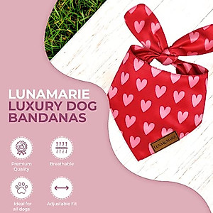 LunaMarie - Luxury Cat and Dog Bandanas - Hearts Designs | Premium Silky Poly Fabric | 100% Handmade Custom Shape Valentine's Day Dog Bandana Multiple Sizes (Evie Hearts, Small)