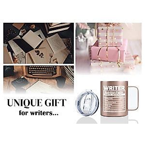 Onebttl Writer Gifts for Women/Men - 12oz Stainless Steel Insulated Mug with Lid - Graduation/Birthday/Christmas Gift for Writers, Novelist, Scriptwriter - Facts, Rosegold