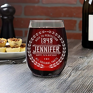 75th Birthday Gifts for Women - Personalized Wine Glass - Funny Novelty 75 Year Old Woman Gift Ideas - 75th Decorations for Her, Wife, Friend - Unique 75th Birthday Present for Her 1948 Gift