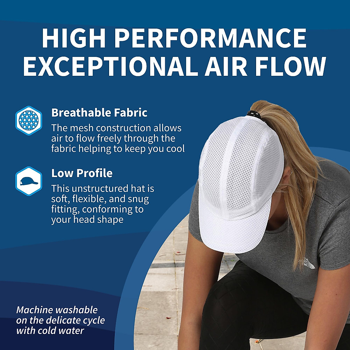 TrailHeads Women's Race Day Performance Running Cap, Lightweight & Quick Drying Mesh Sports Hat with Reflective Trim - White