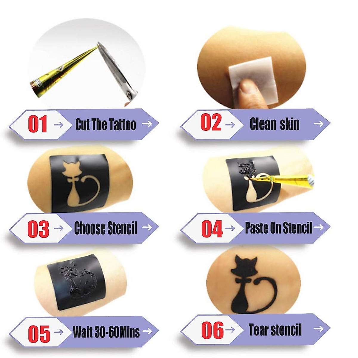 Temporary Tattoo kit，4Pcs Tattoo Cones,100% Natural Ready to Use Black Tattoo Paste, India Body DIY Art Painting for Women Men Kids with 20 Adhesive Stencils, 1 Bottle, 4Nozzles