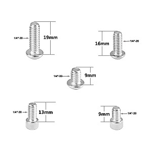 CAMVATE 1/4"-20 Stainless Steel Screw Pack Multiple Types (20 pcs,1/4"-20 /9mm/13mm/16mm/19mm) - 1956