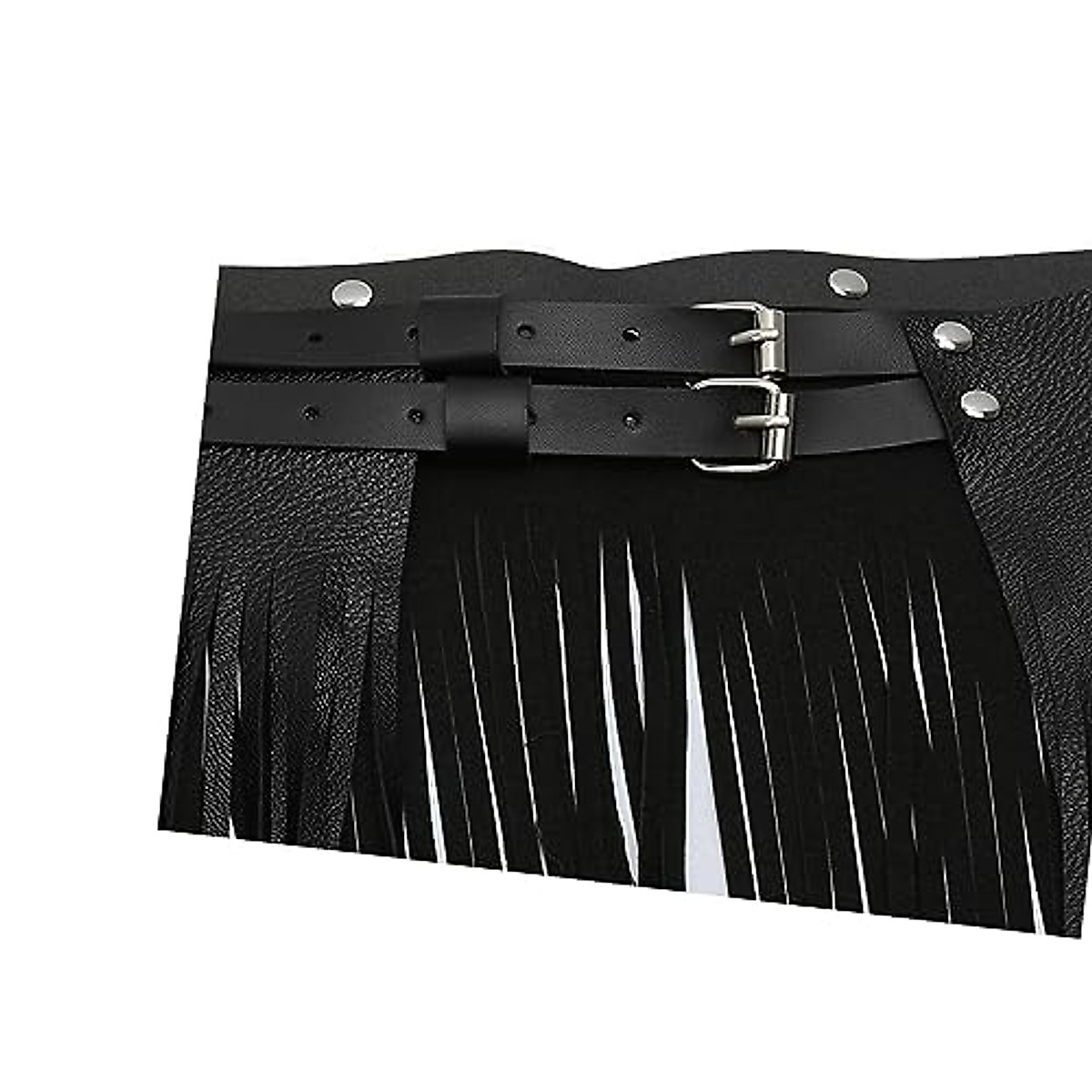 KKmeter Women's Faux Leather Waistband Fringe Tassel Skirt Hippie Boho High Waist Adjustable Double Waist Belt Skirt Clubwear (Black)