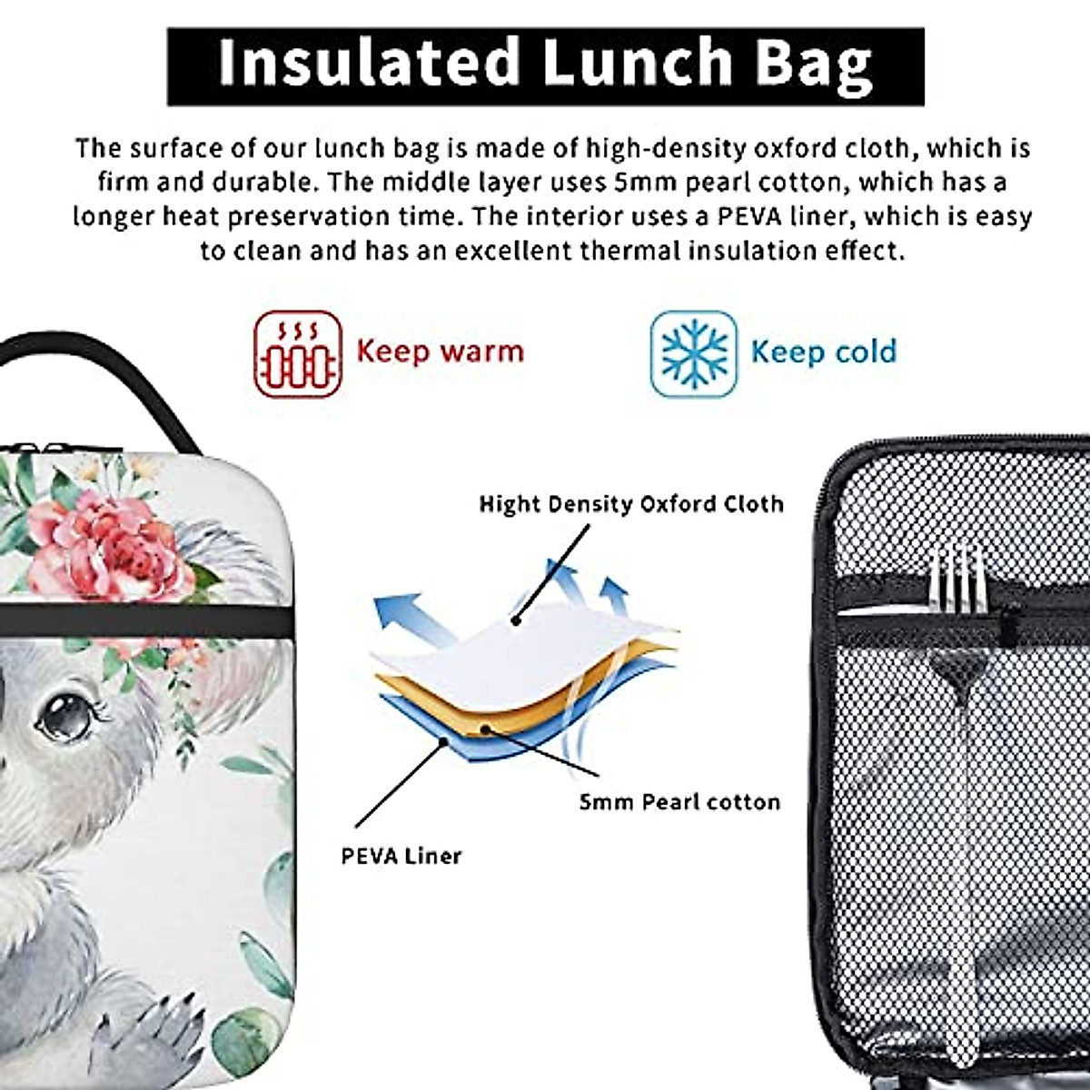Floral Tree Animal Koala Lunch Bag Tote Bag Lunch Bags For Women/Man'S Lunch Box Insulated Lunch Container